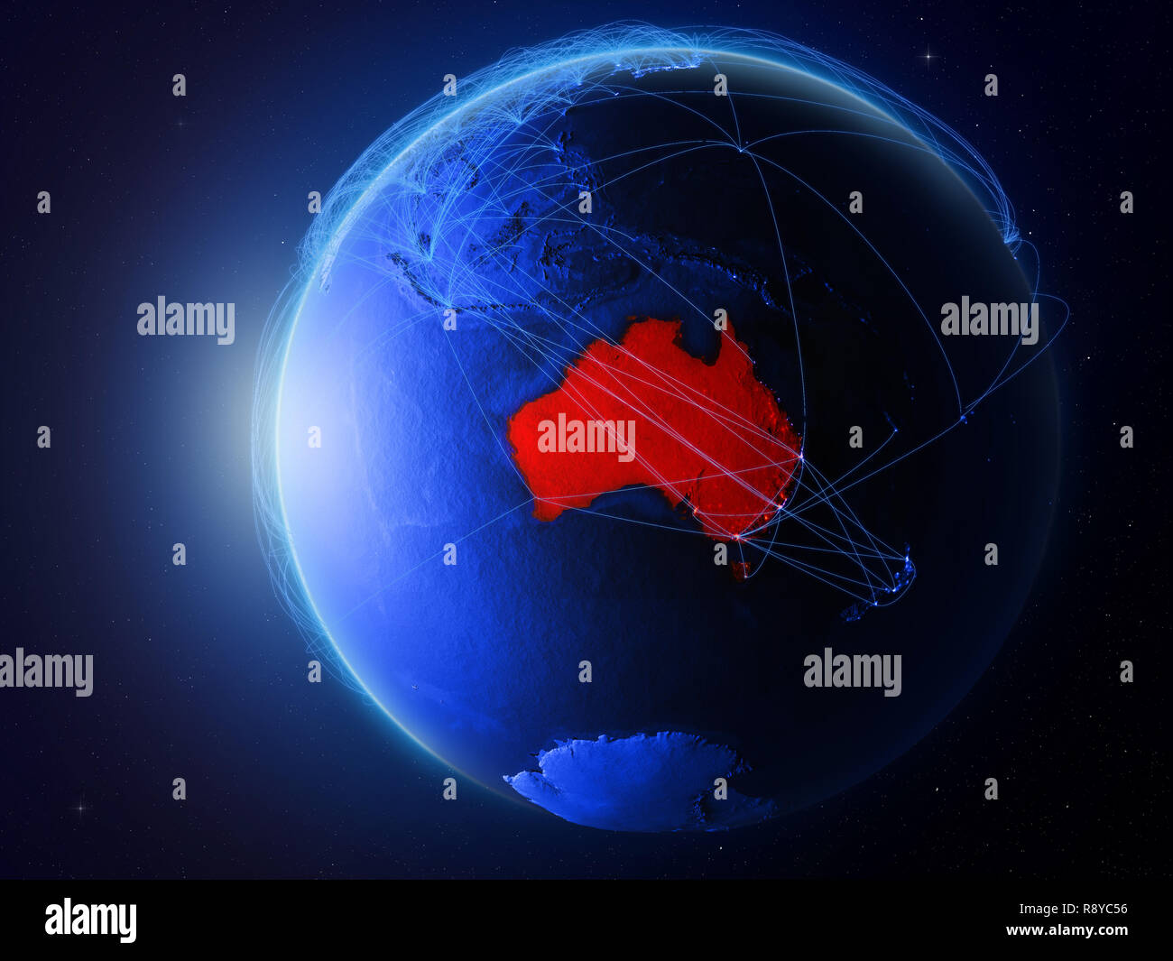 Australia from space on planet Earth with blue digital network ...