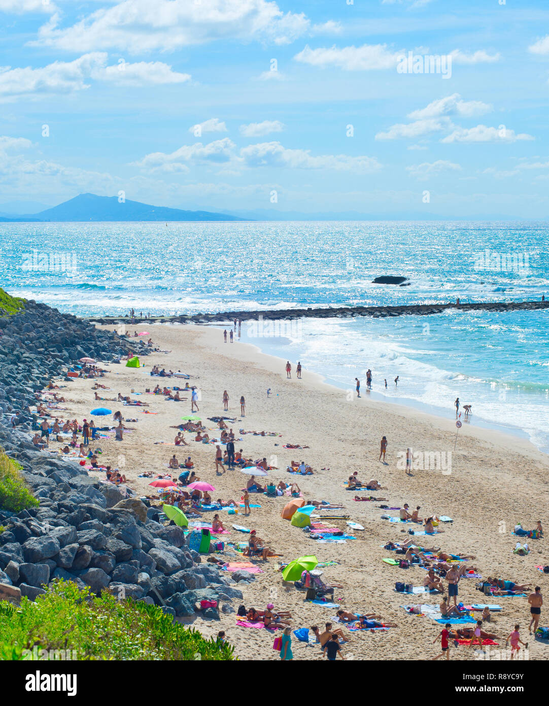 BIARRITZ, FRANCE - AUGUST 11, 2017: People at the Milady beach in a hot ...