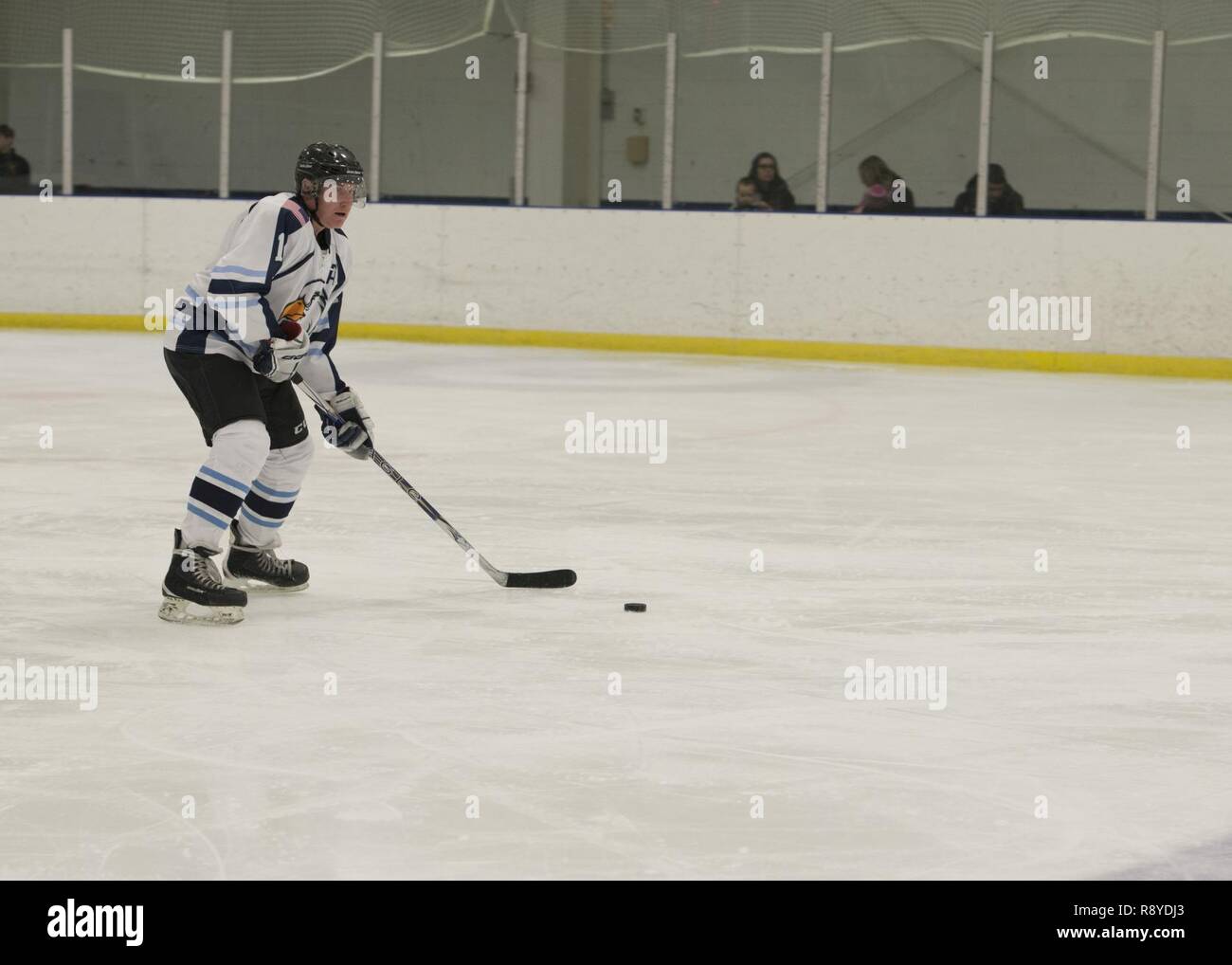 Donny Maheux, Dover Eagles forward, carries the puck into his defensive ...