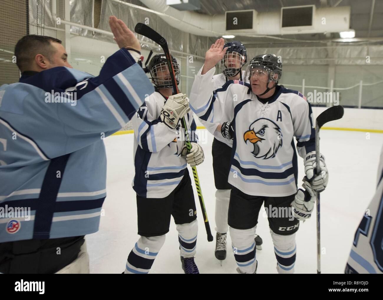 Dover Eagles Goalie Jeff Kach and forward Donny Mahaux, high-five to ...