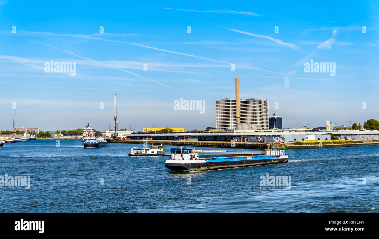 Ocean liners in the busy Waalhaven, a branch of the harbor of Rotterdam ...
