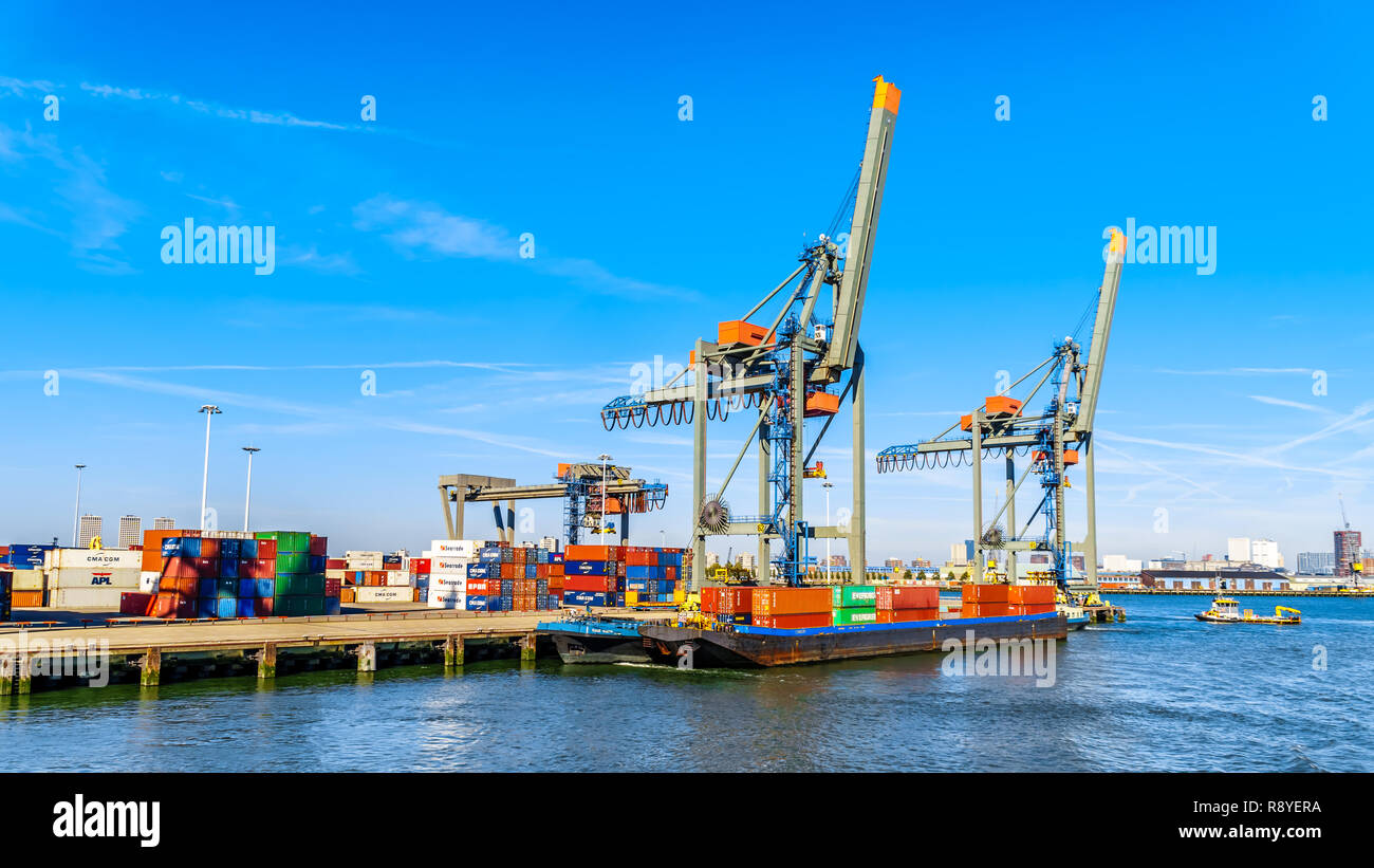 One shipping industry container terminals container ship leaving hi-res ...