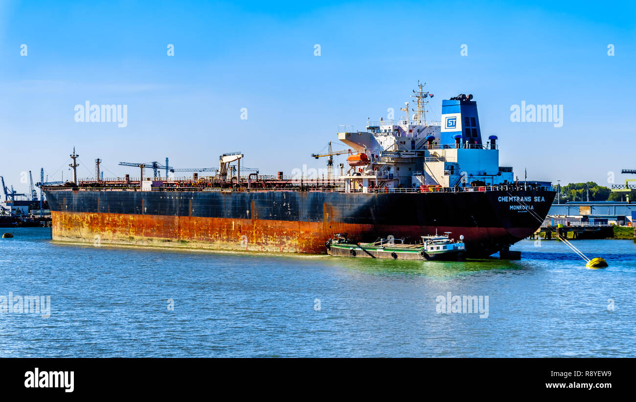Ocean going vessels in the busy Waalhaven, a branch of the harbor of ...