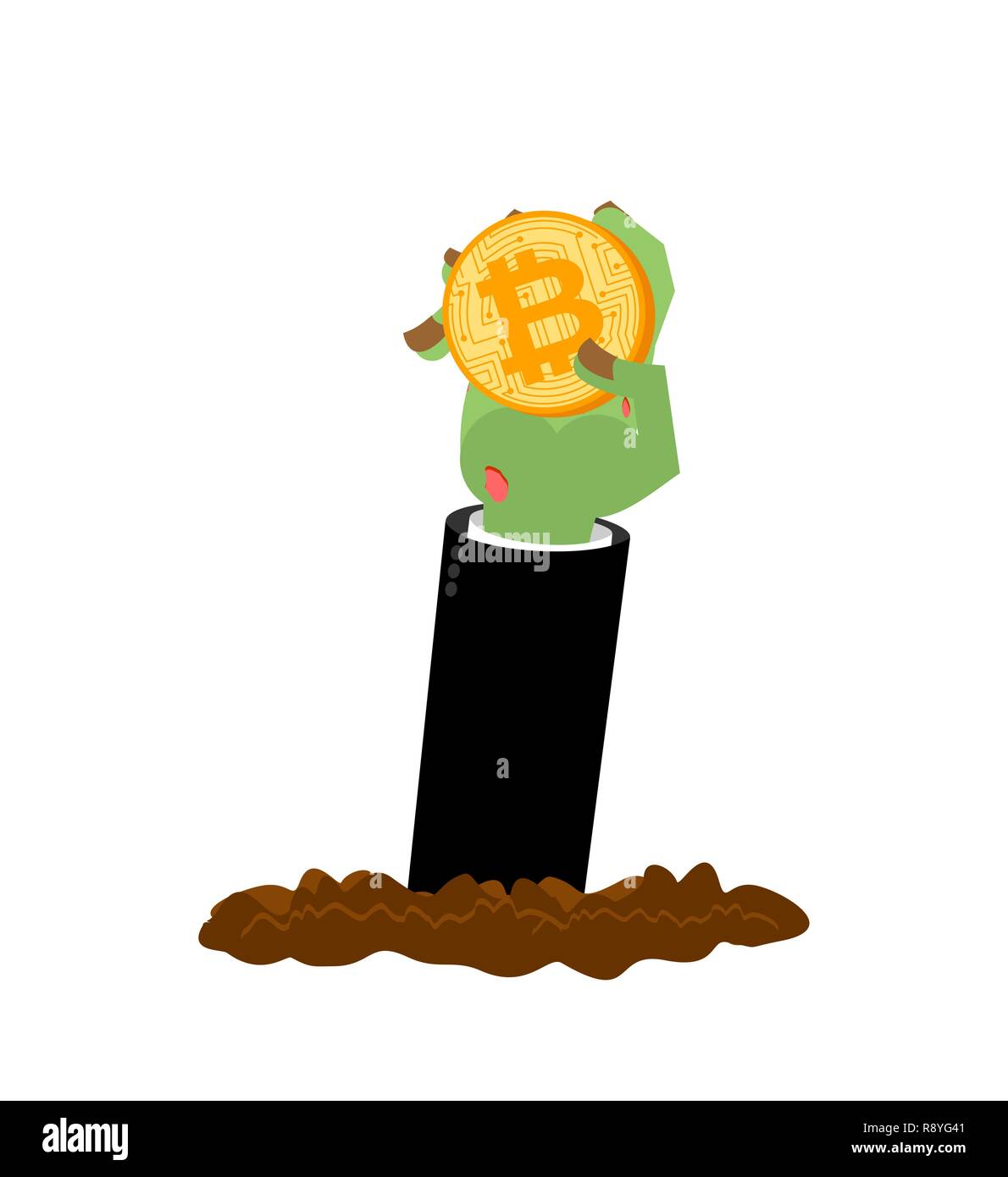 Bitcoin and zombie hand. Cryptocurrency dead. From last forces. Fall ...