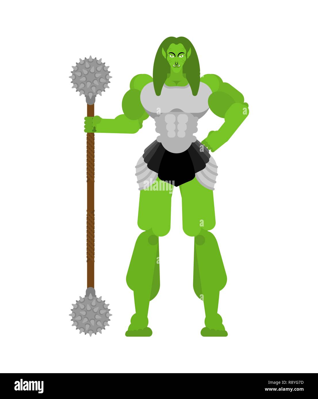 Ogre Female warrior with weapon. Green goblin woman Strong. berserk ...