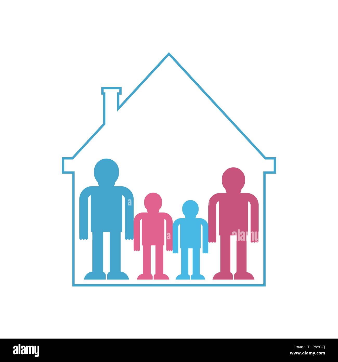 Family in home symbol. kind in house sign icon. Parents and children ...