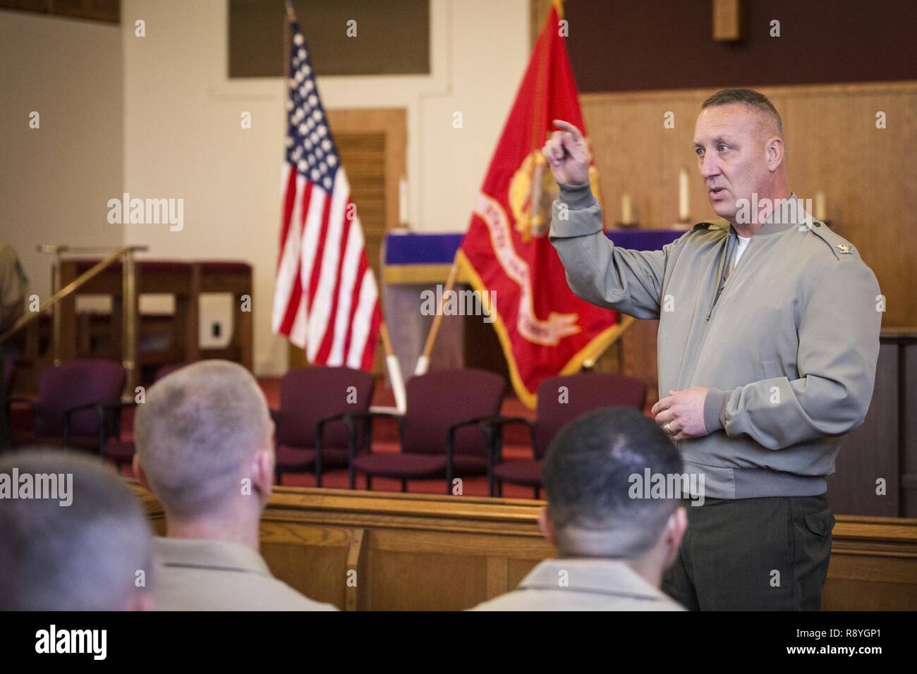 Col. Peter D. Buck speaks to noncommissioned officers about his command ...