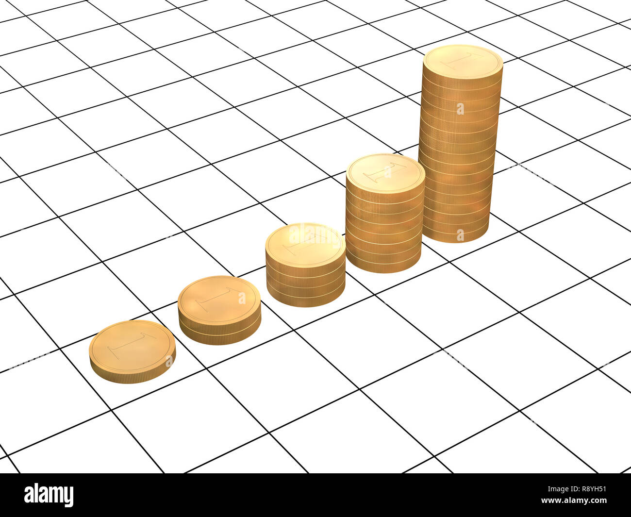 3d diagram - the gold coins, combined in columns Stock Photo - Alamy