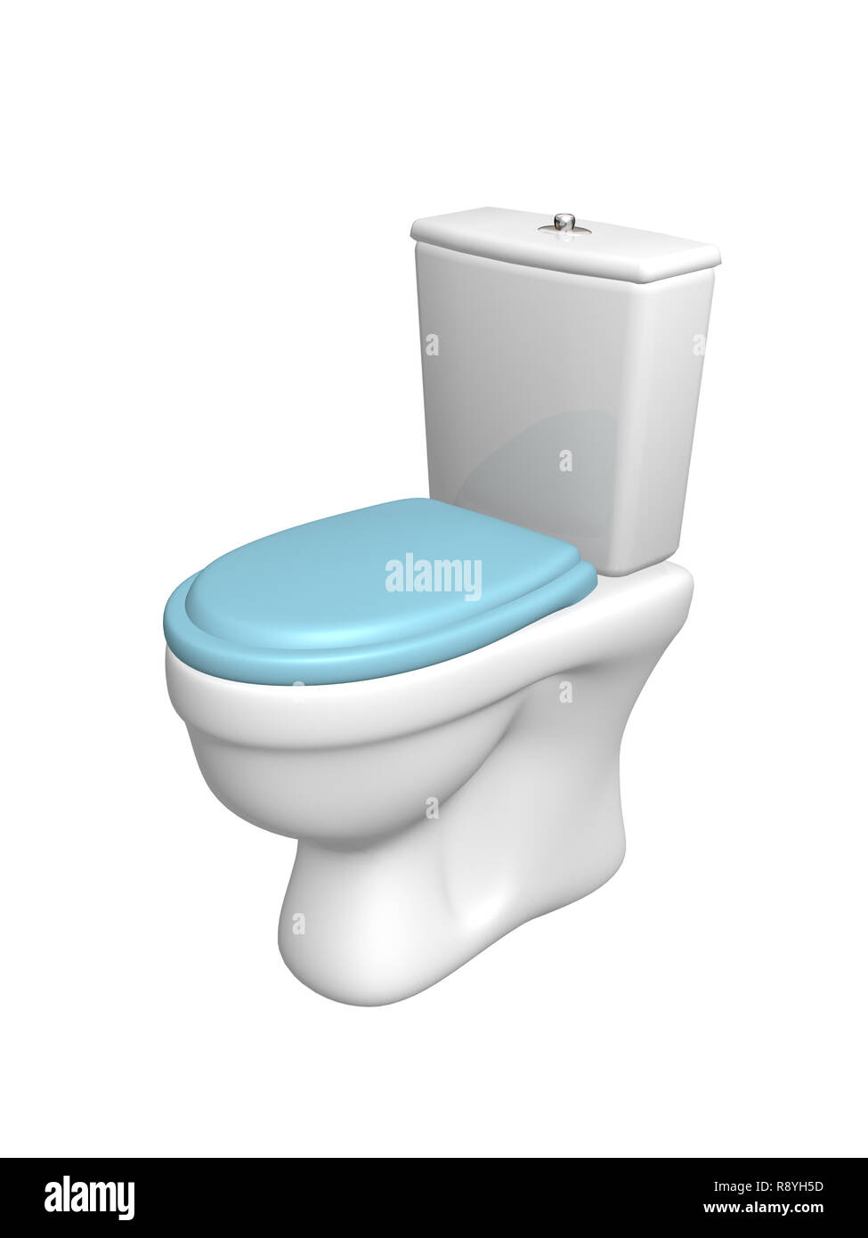 Toilet bowl, with the closed seat of blue color. Objects over white ...