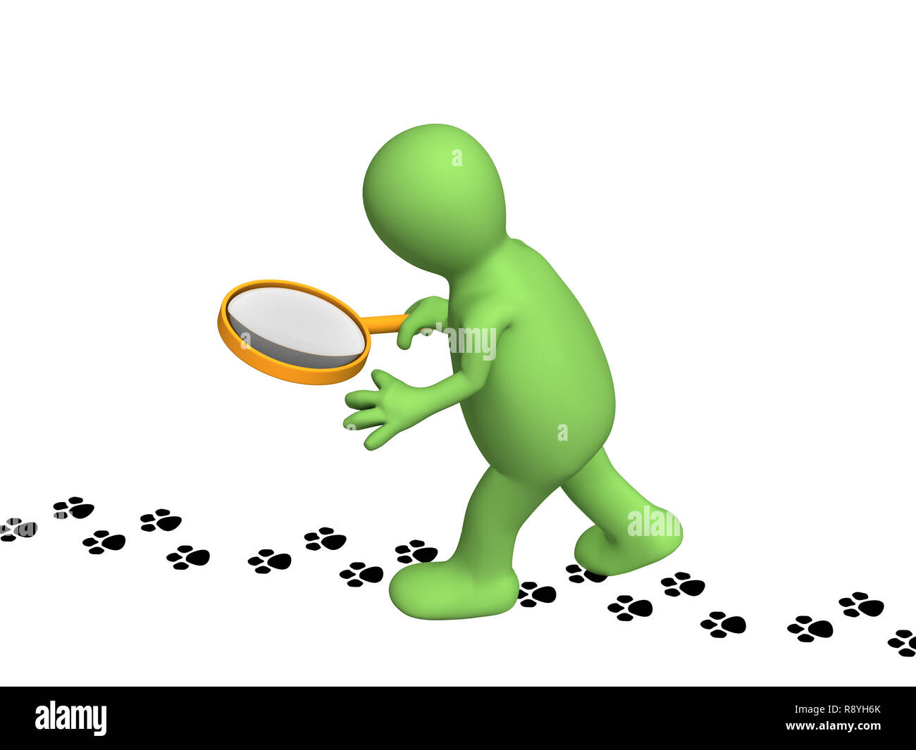 Puppet with a magnifier, going on traces of an animal. Objects over ...