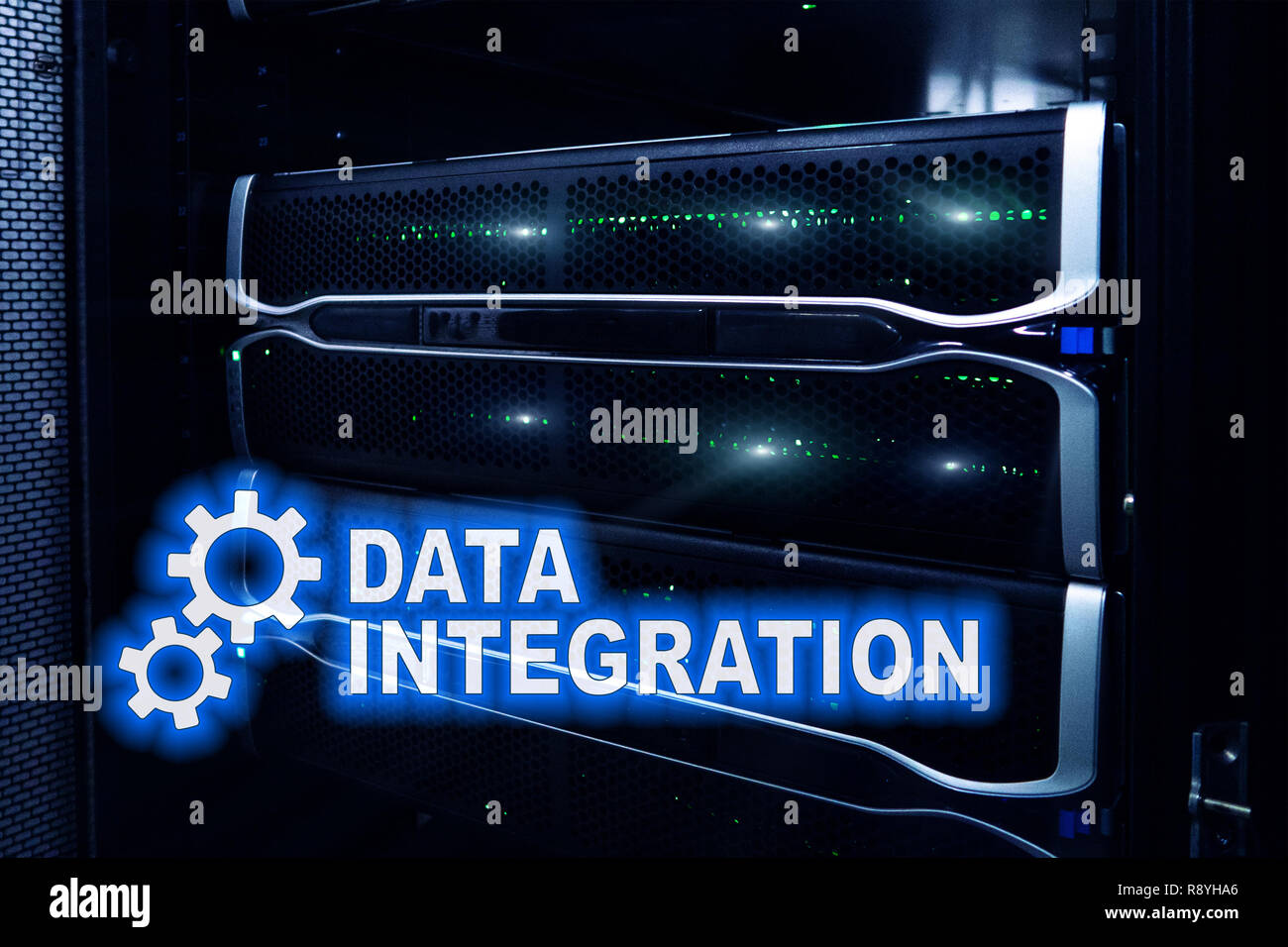 Data integration information technology concept on server room ...