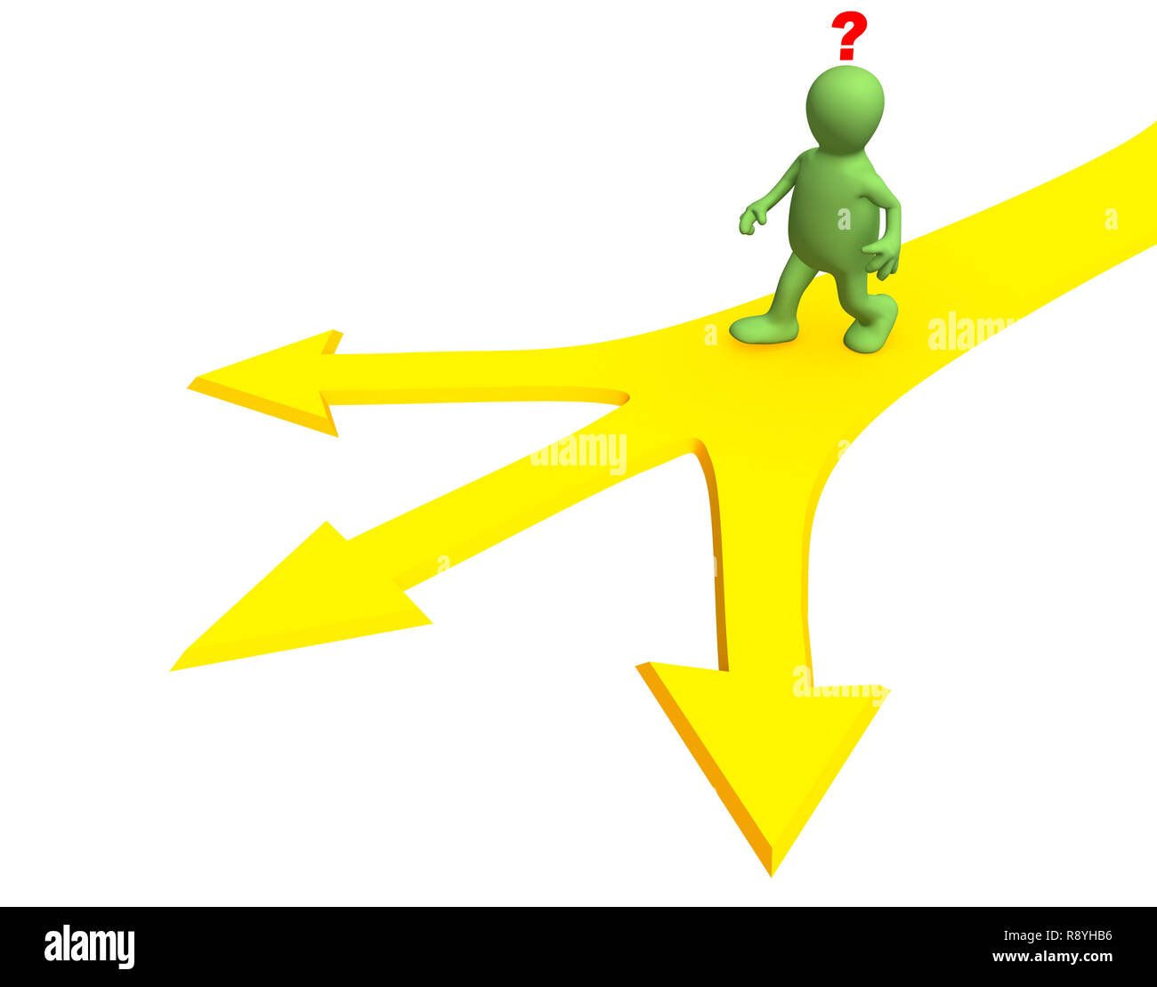 3d person, going to a fork of three roads. Objects over white Stock ...