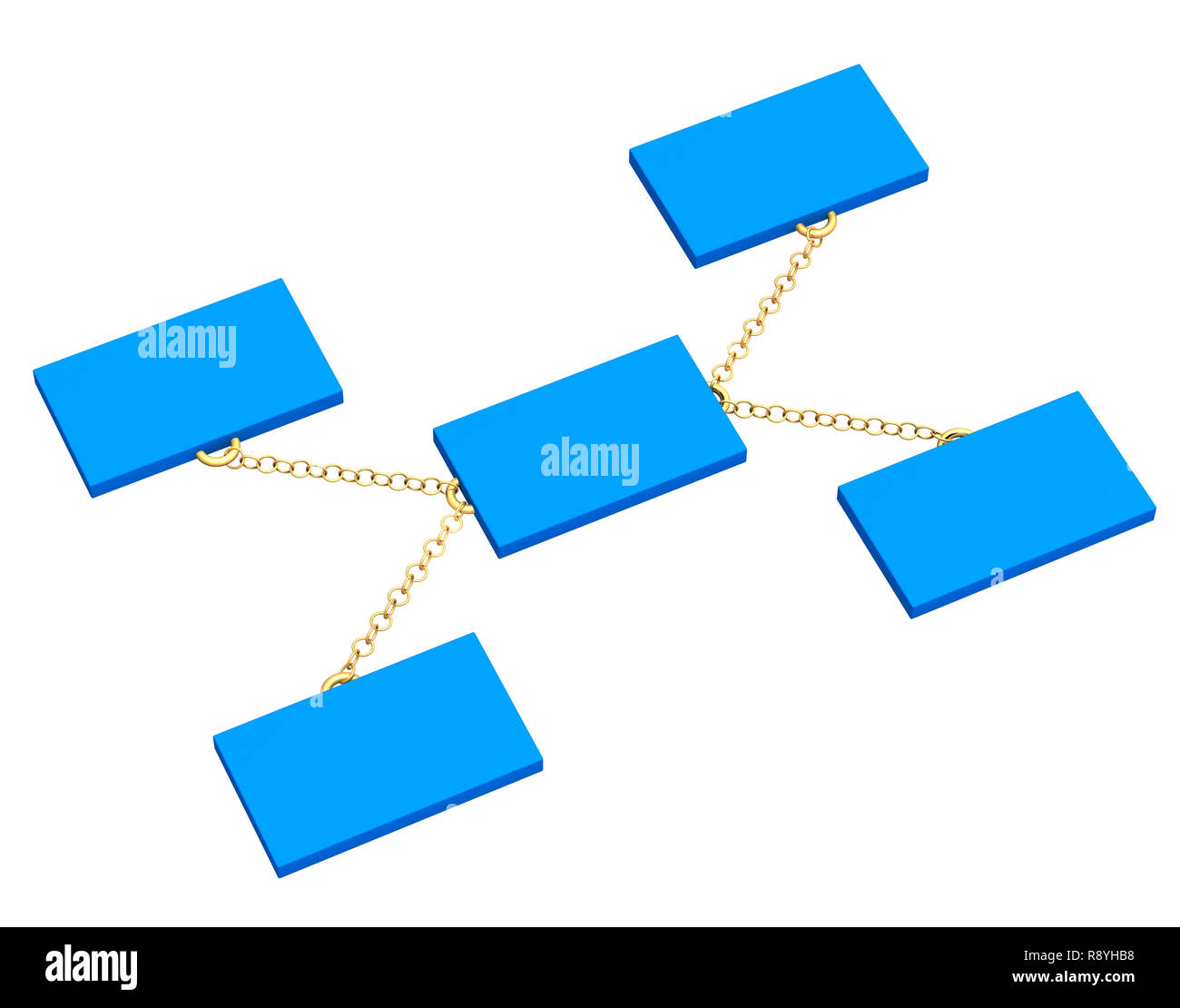 3d blue boxes, connected by a gold circuit. Objects over white Stock ...