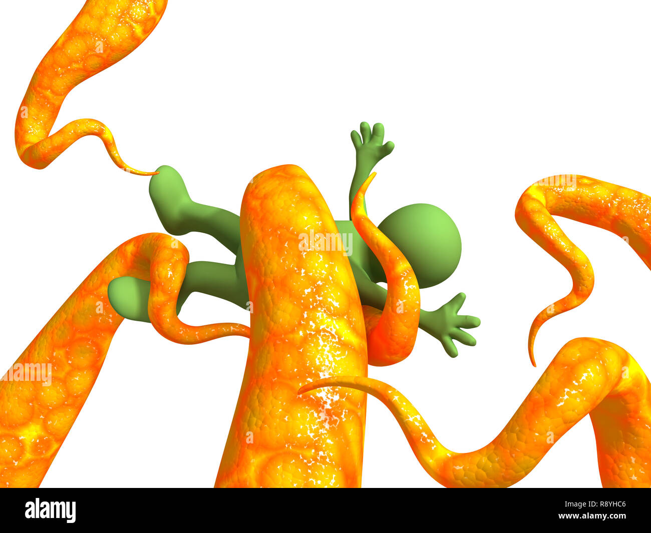 3d person - puppet, got in feelers of a monster. Objects over white ...