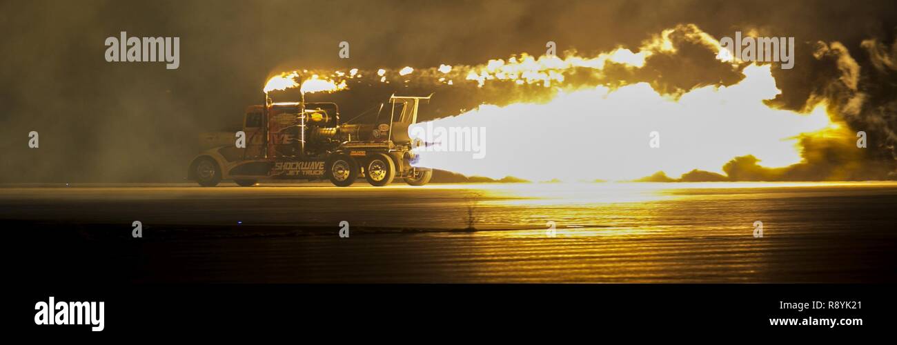 The Shockwave Jet Truck makes a high speed pass down the flight line ...