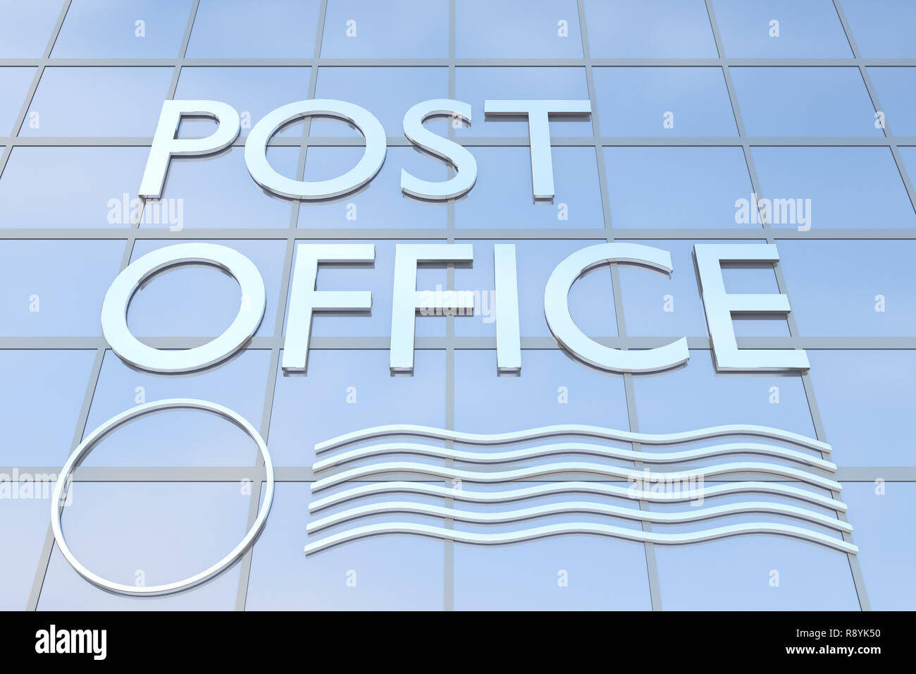 3D illustration of a building with the script POST OFFICE along with ...