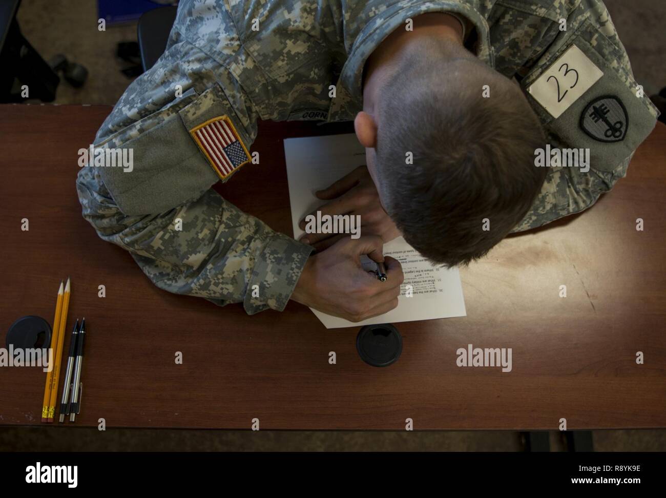 Spc. William Cornacchione takes his written test during this year’s ...