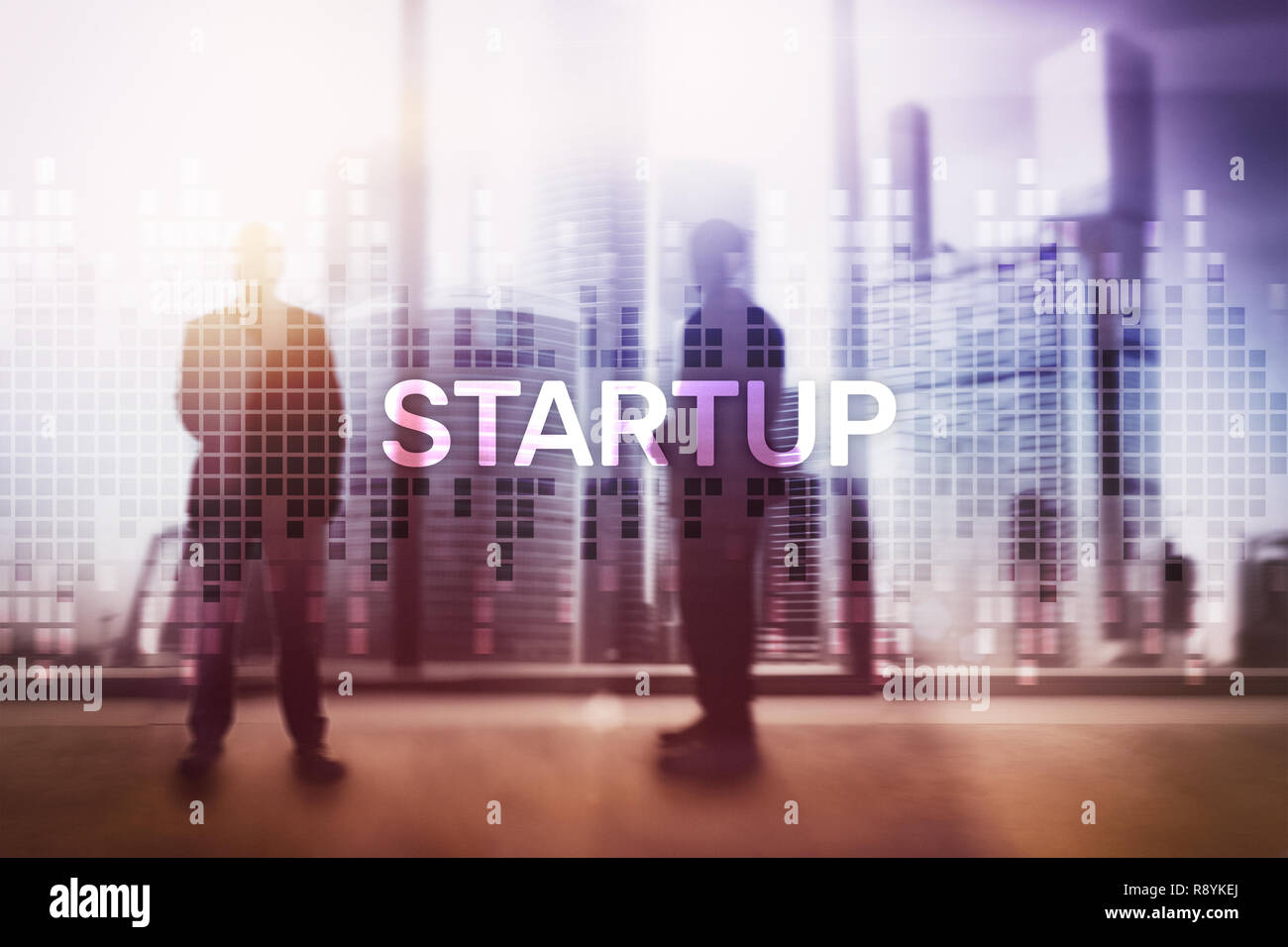 Startup concept with double exposure diagrams blurred background Stock ...