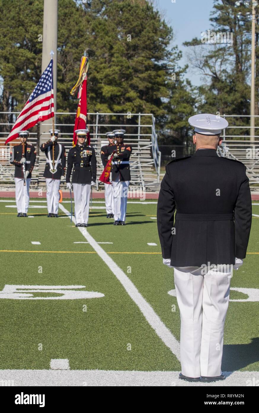A U.S. Marine with the Battle Color Detachment, Marine Barracks ...