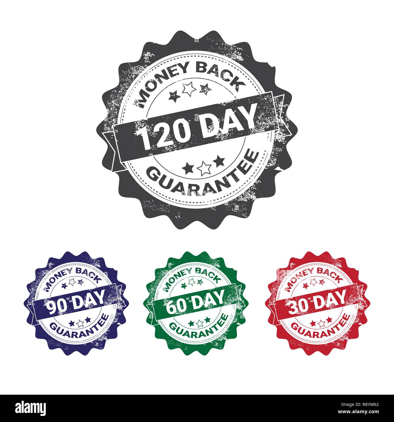 Money Back Guarantee Badges Set Colorful Grunge Sticker Or Stamp ...