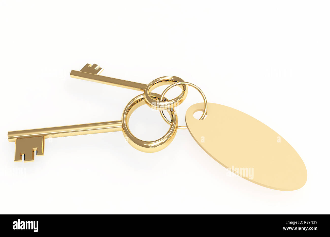 Two 3d gold keys with label. Objects over white Stock Photo - Alamy