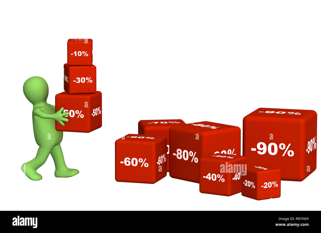 3d puppet carrying boxes. Object over white Stock Photo - Alamy