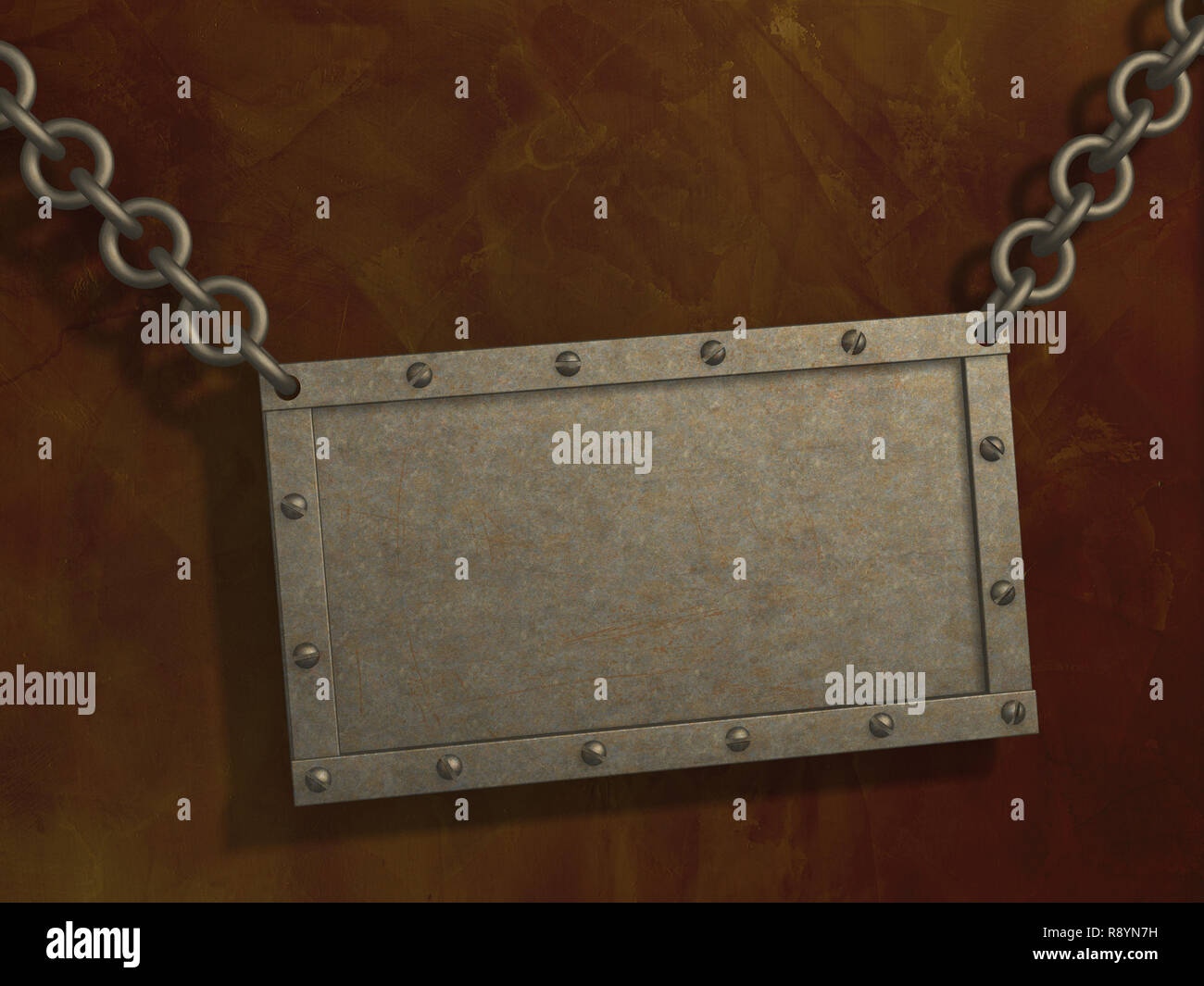 Grunge background with 3d metal tablet, suspended on circuits Stock ...