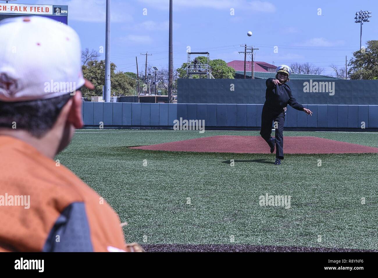 AUSTIN, Texas (March 19, 2017) Vice Adm. Raquel Bono throws out the ...