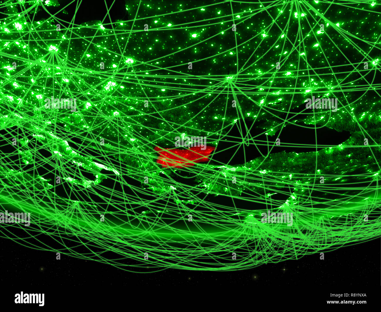 Bulgaria on green model of planet Earth with network representing green ...