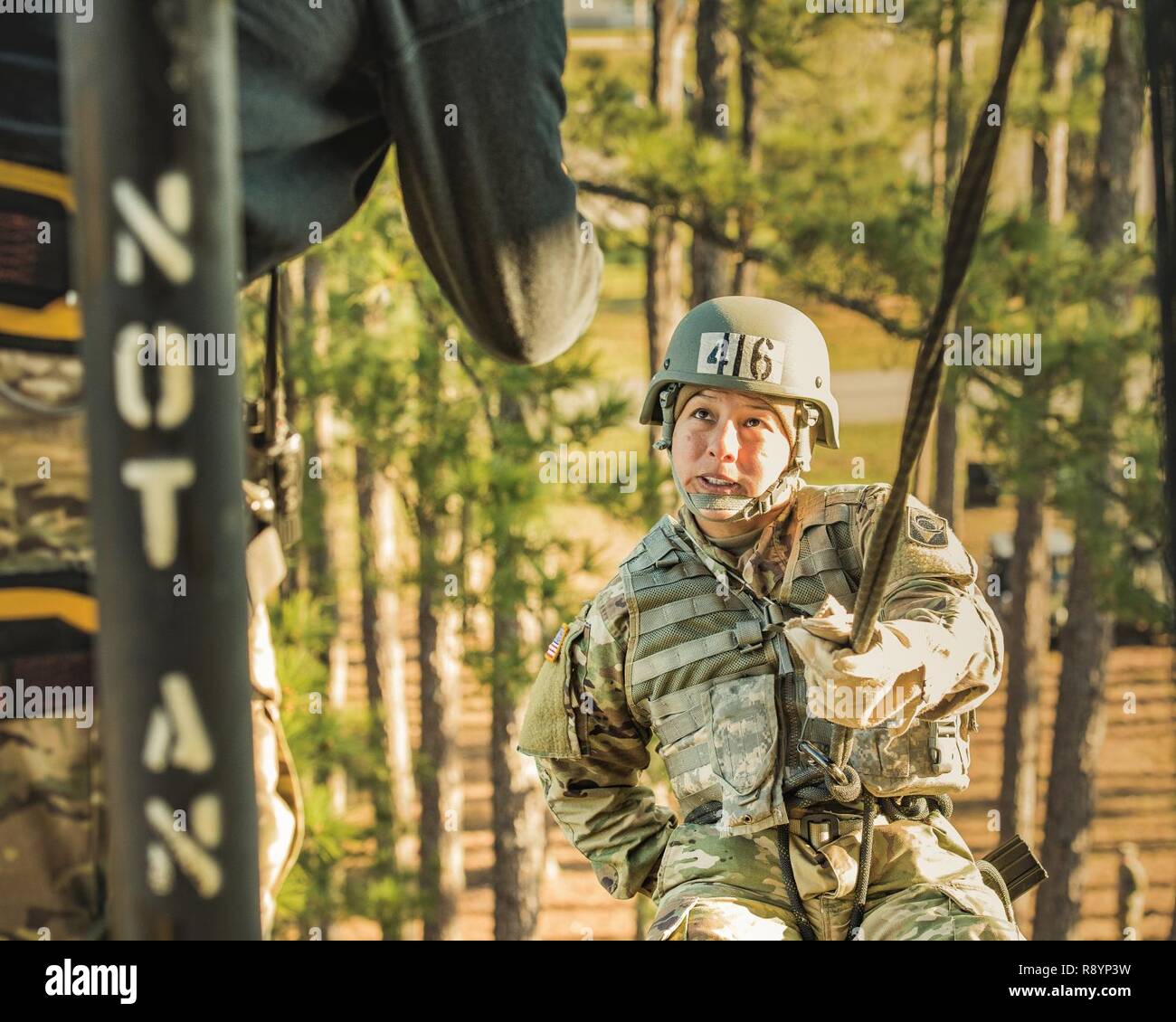 A Soldier prepares to rapel down a tower at Camp Blanding Joint ...