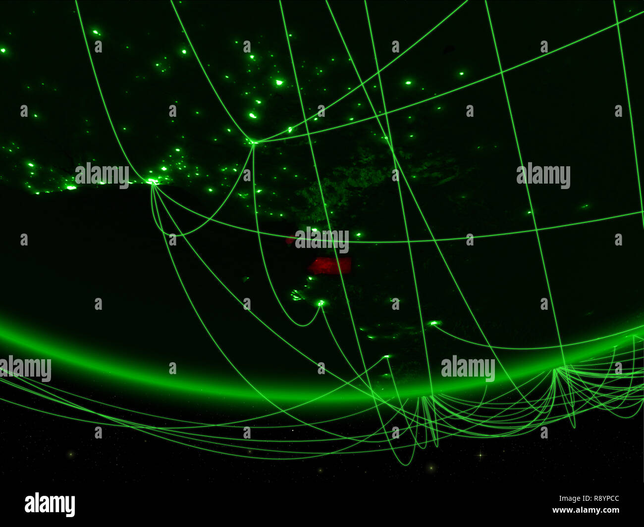 Equatorial Guinea on green model of planet Earth with network ...