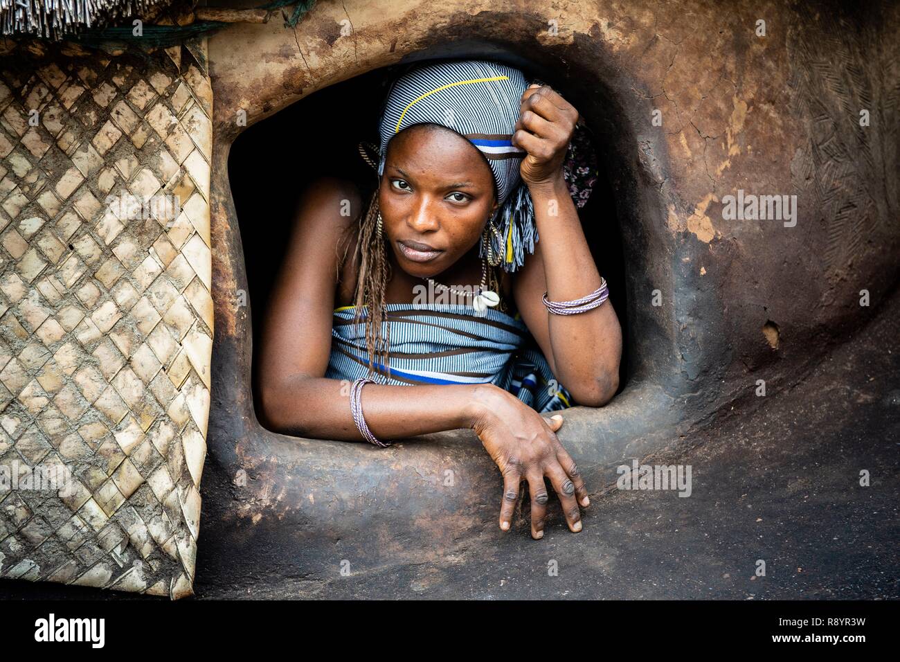 Benin, Atacora area, Koussoukoingou, Otammari tribe woman in her Tata ...