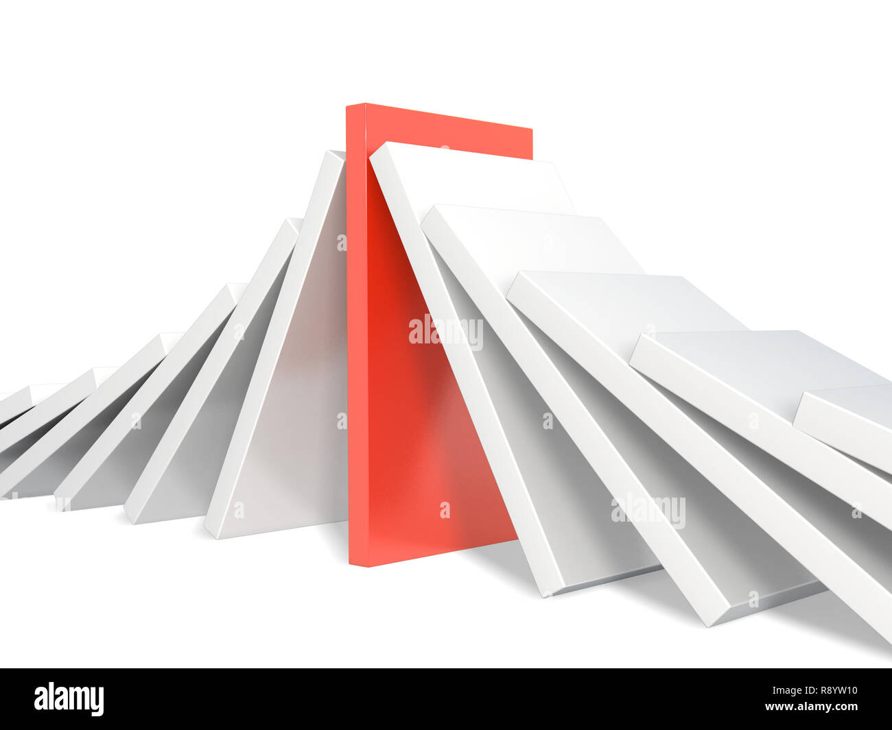 Red figure of a dominoes, holding falling other figures. Object over ...