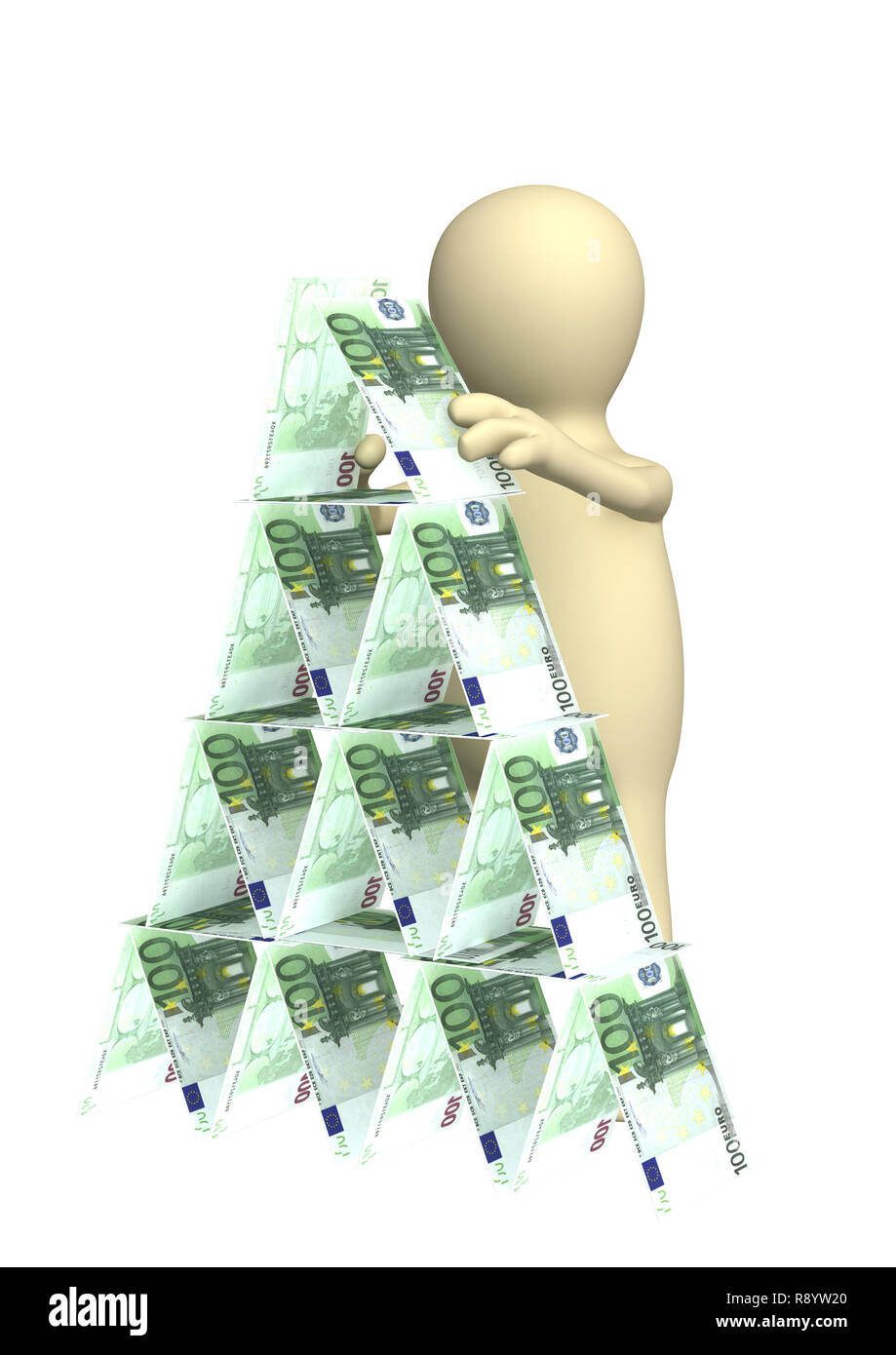 3d puppet, making a pyramid from money. Objects over white Stock Photo ...