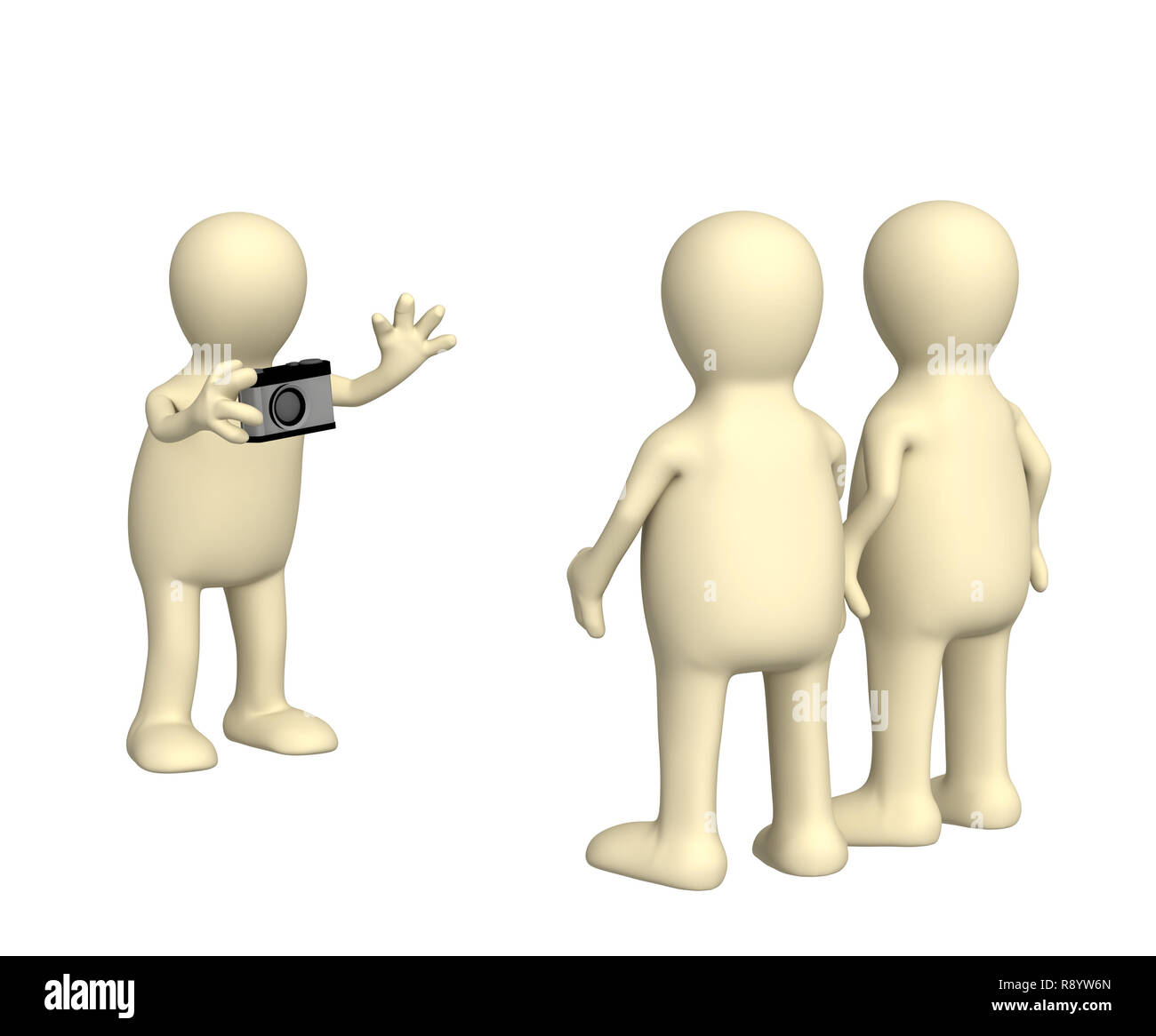 3d puppet - photographer, photographing of two friends Stock Photo - Alamy