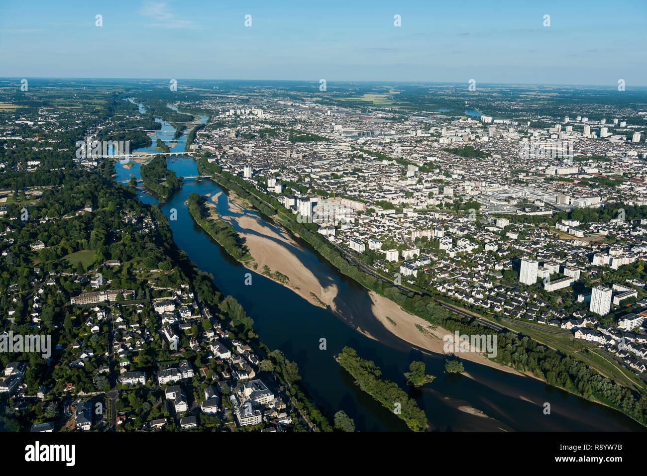 Tours (western France): the city and the Loire river. Bridges across ...