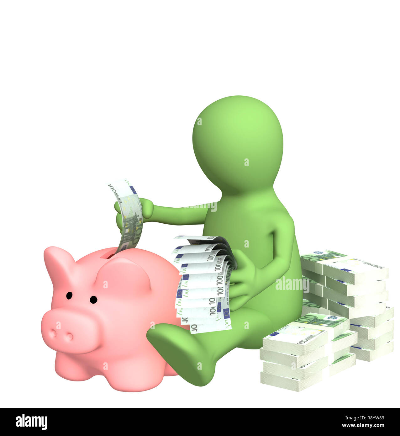 3d puppet who is saving money in piggy bank Stock Photo - Alamy