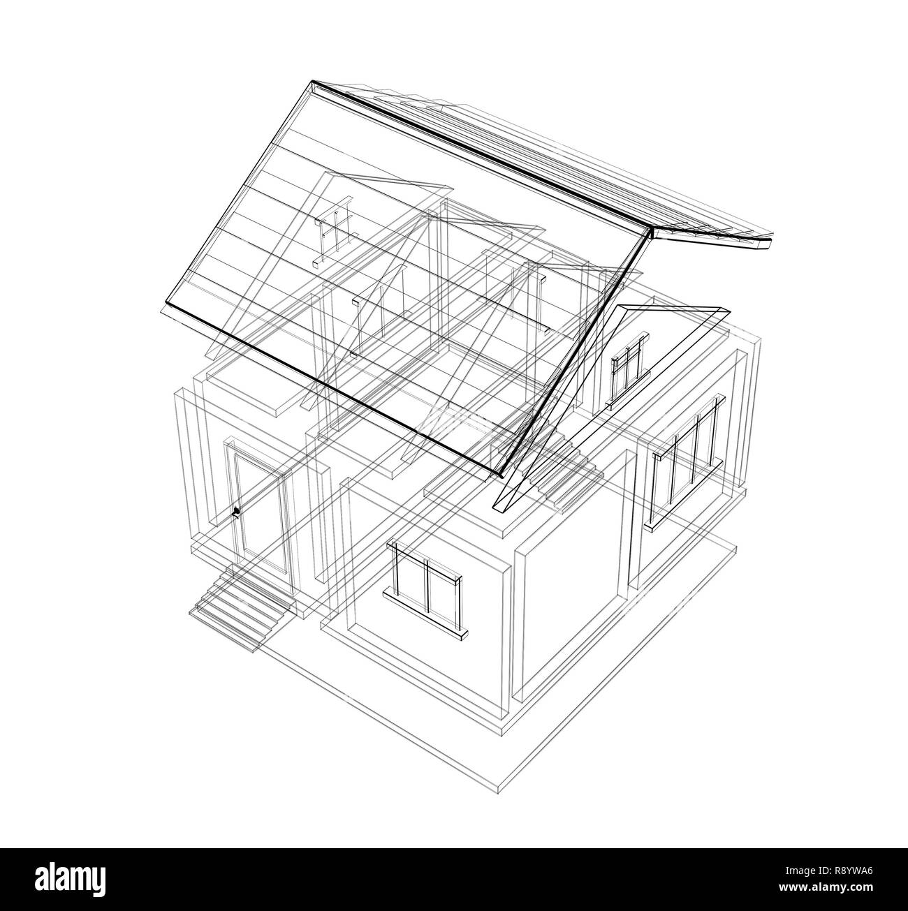3d sketch of a house. Object over white Stock Photo - Alamy