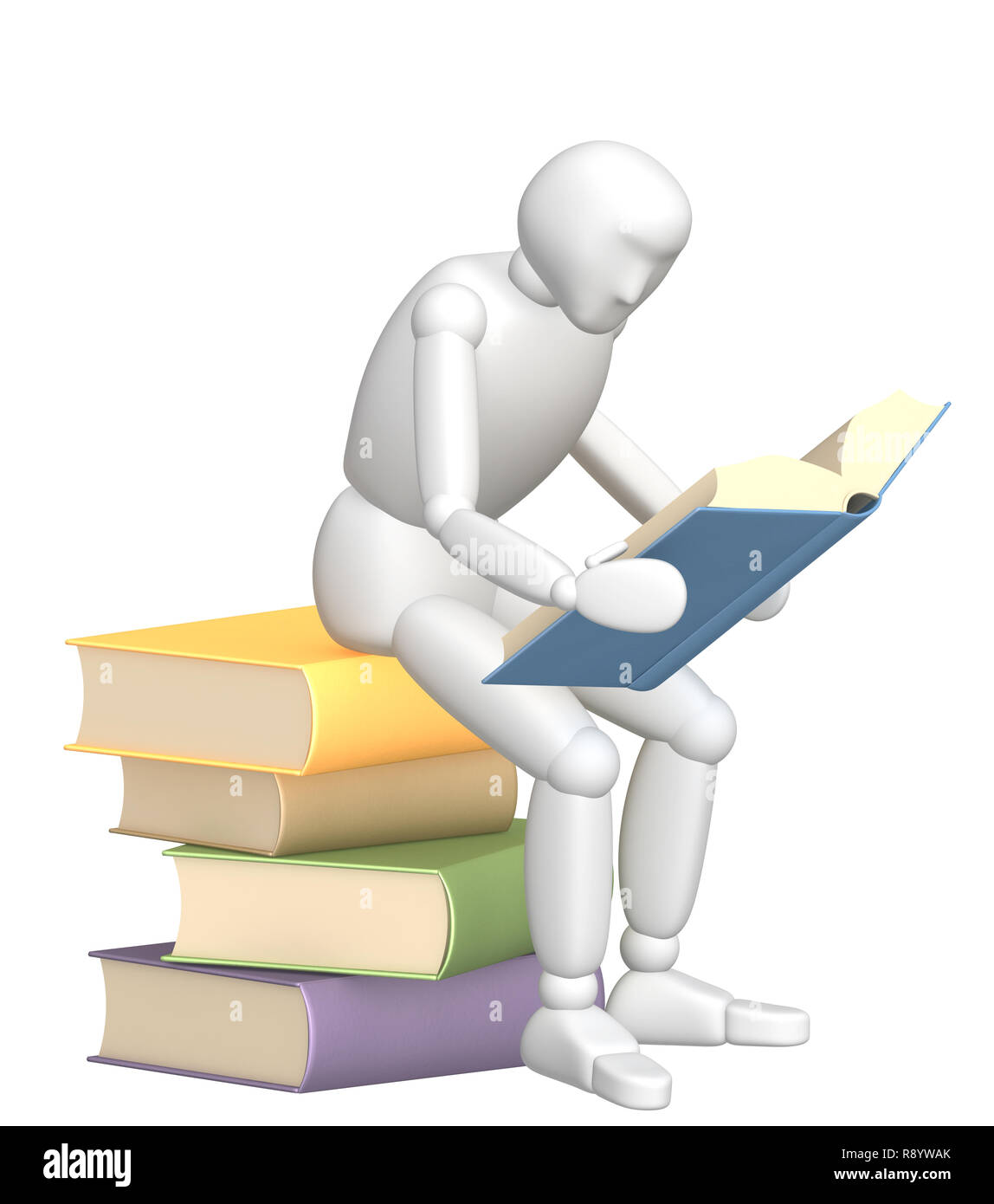 3d puppet, reading the book. Over white Stock Photo - Alamy