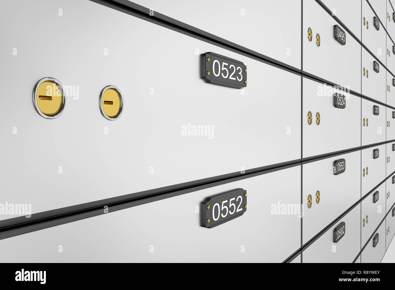3D safe deposit boxes. 3D rendering. Safe lockers Stock Photo - Alamy
