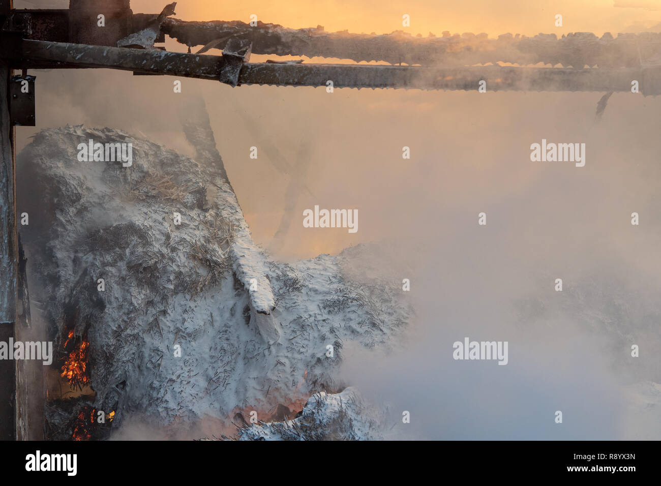 Barn fire being attended to by Fire Crew. Cumbria, UK Stock Photo - Alamy