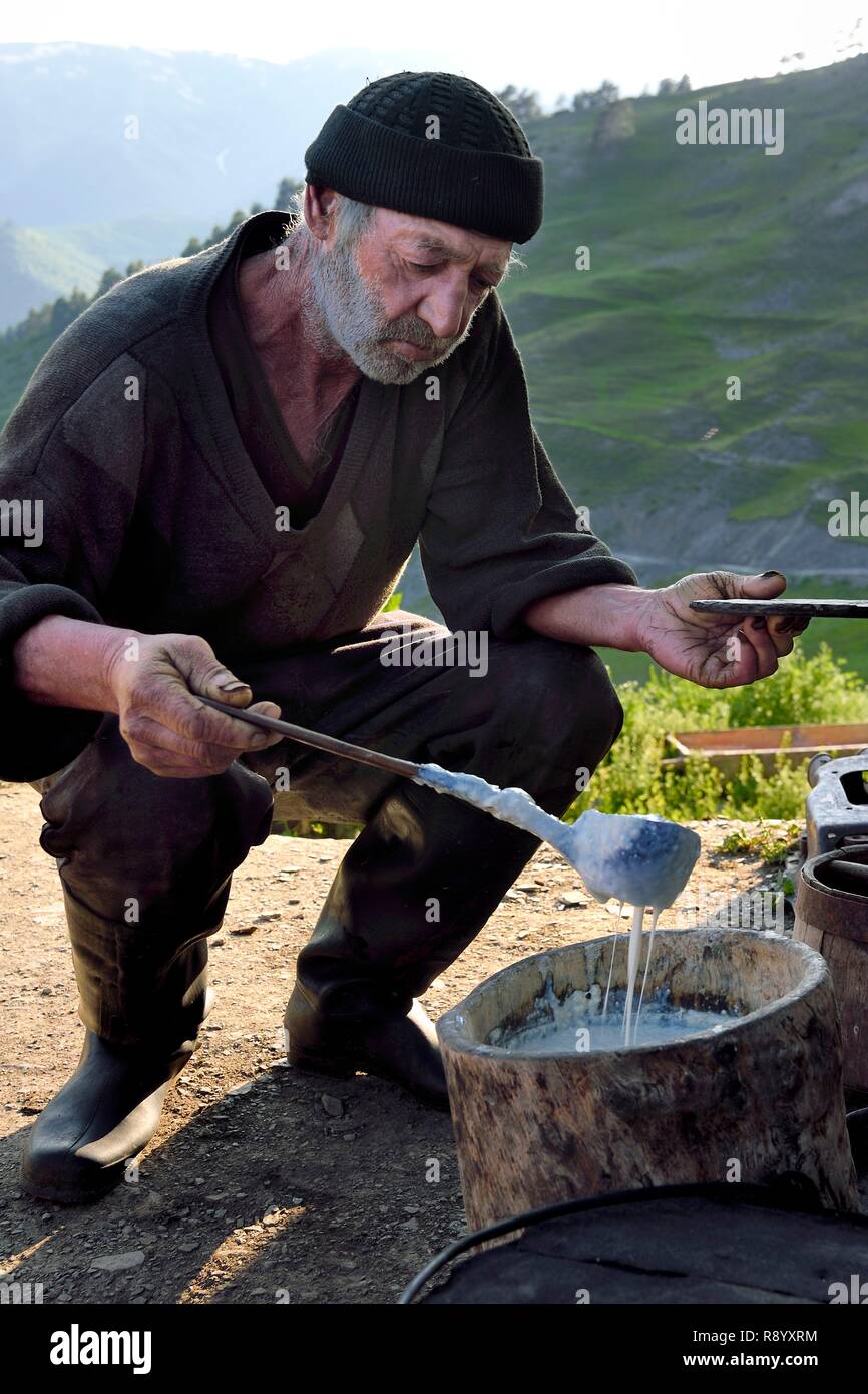 Georgia, Kakheti, Tusheti National Park, sheepfold not far from the ...