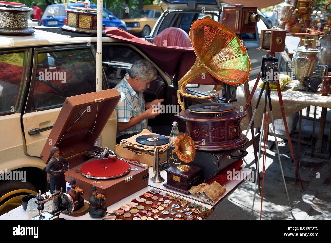 Georgia, Tbilisi, the flea market called the Dry Bridge (Mshrali Stock ...