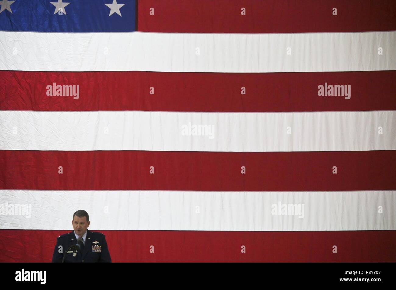 U.S. Air Force Col. Andrew Keane, 108th Wing Commander, speaks during ...
