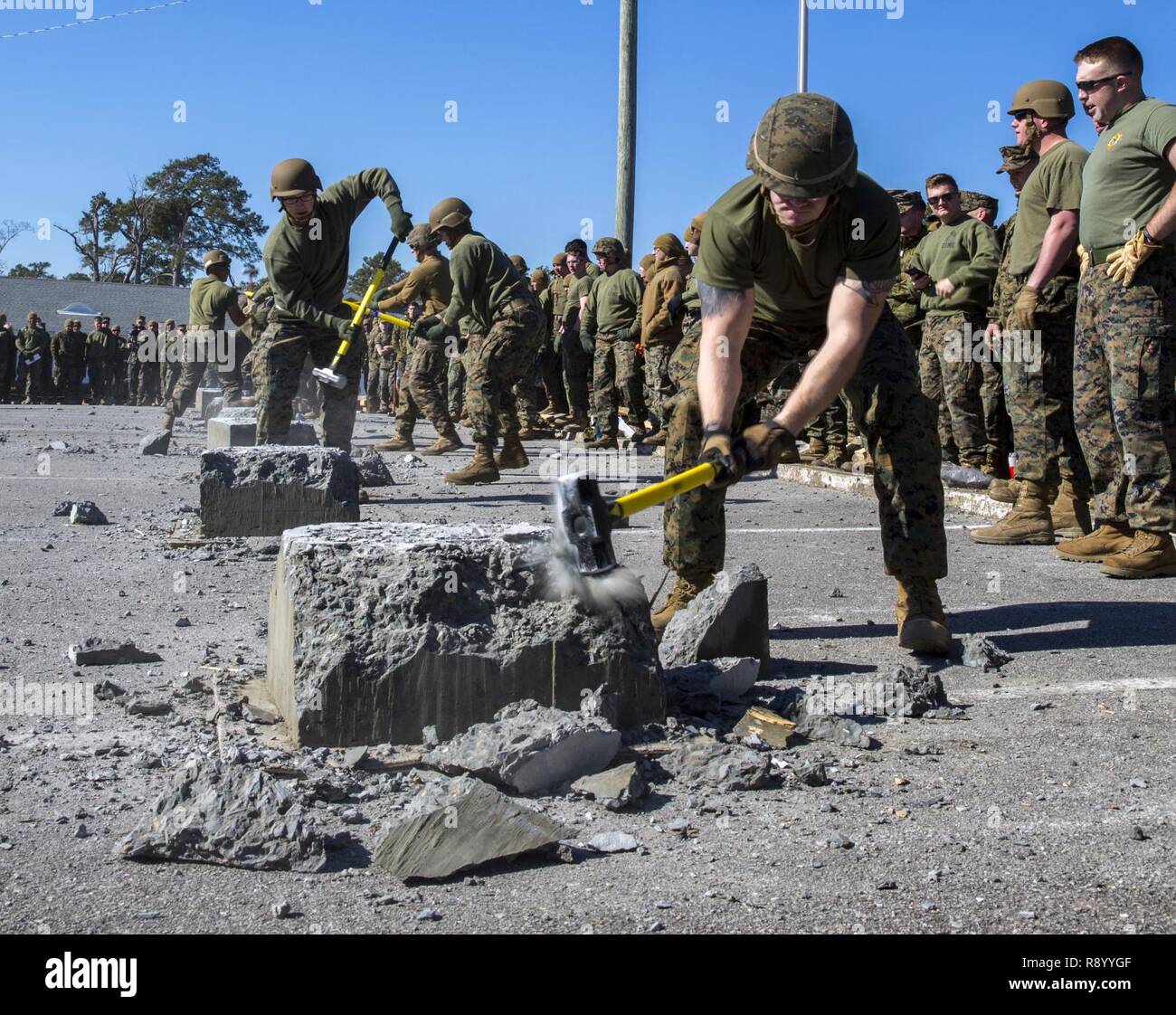 U.S. Marines compete in find the rebar challenge during the Marine ...