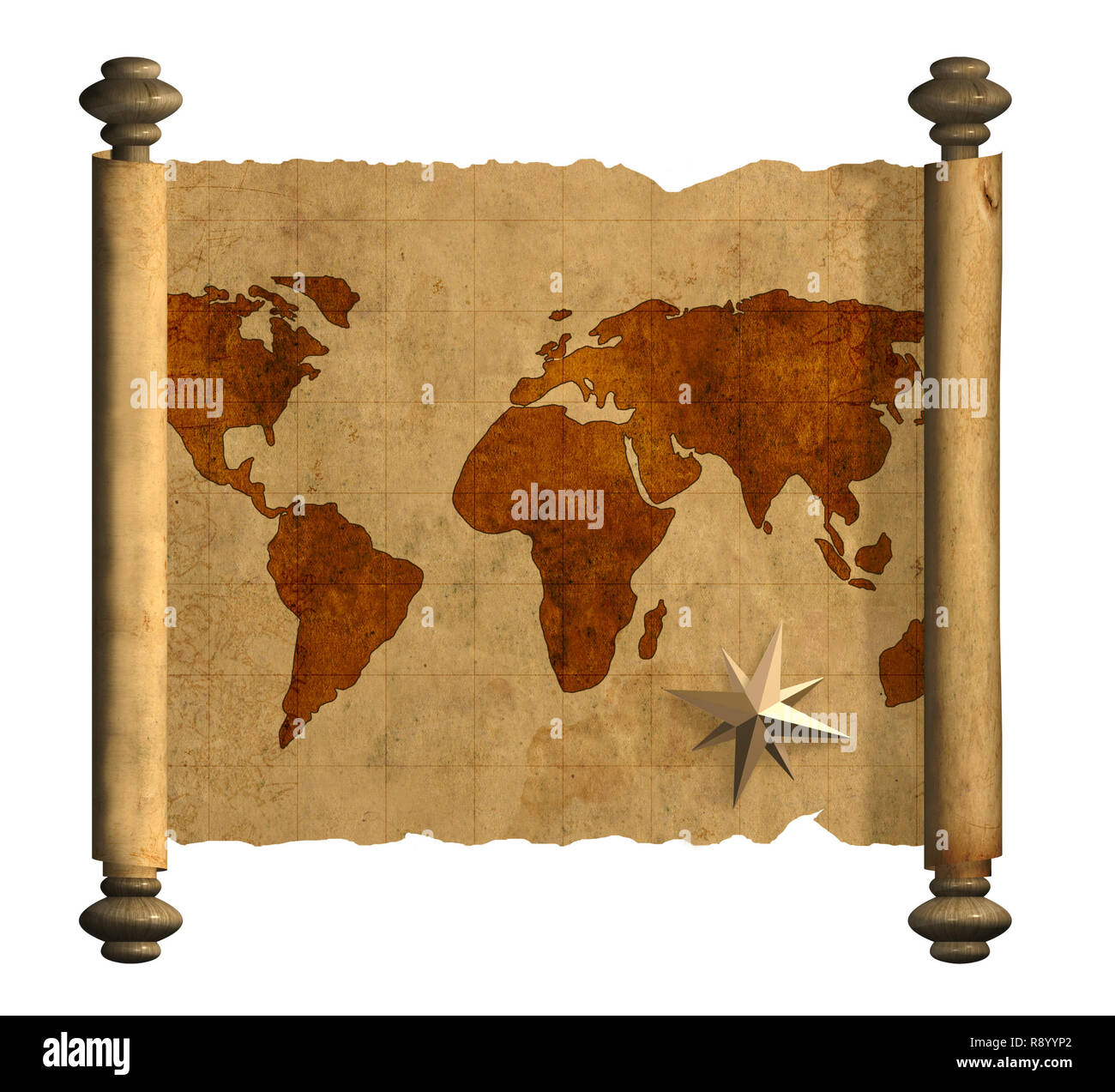 Grunge background - ancient map of the world. Object over white Stock ...
