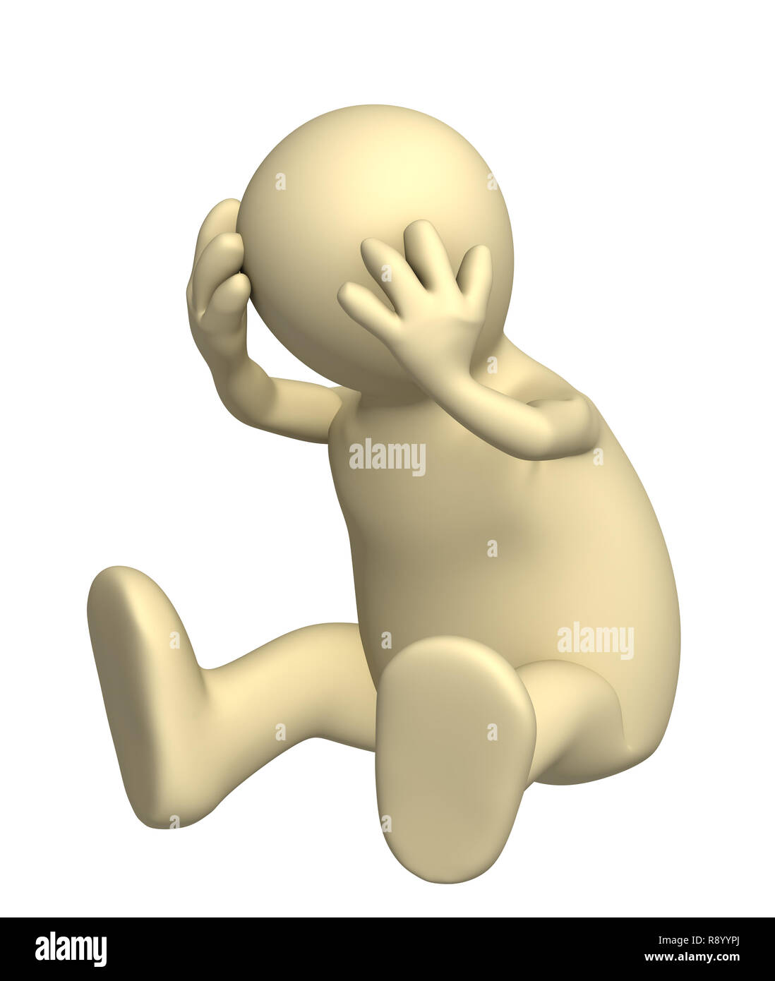 Upset 3d puppet, keeping for a head. Objects over white Stock Photo - Alamy