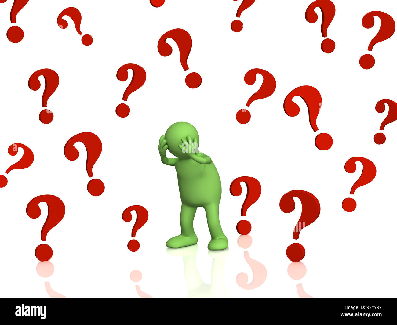 Upset 3d puppet, keeping for a head Stock Photo - Alamy