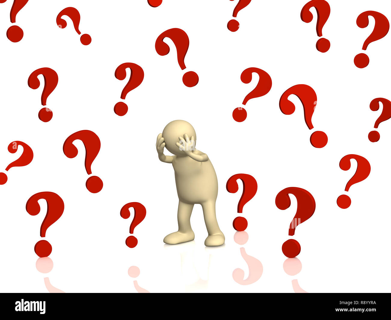 Upset 3d puppet, keeping for a head Stock Photo - Alamy