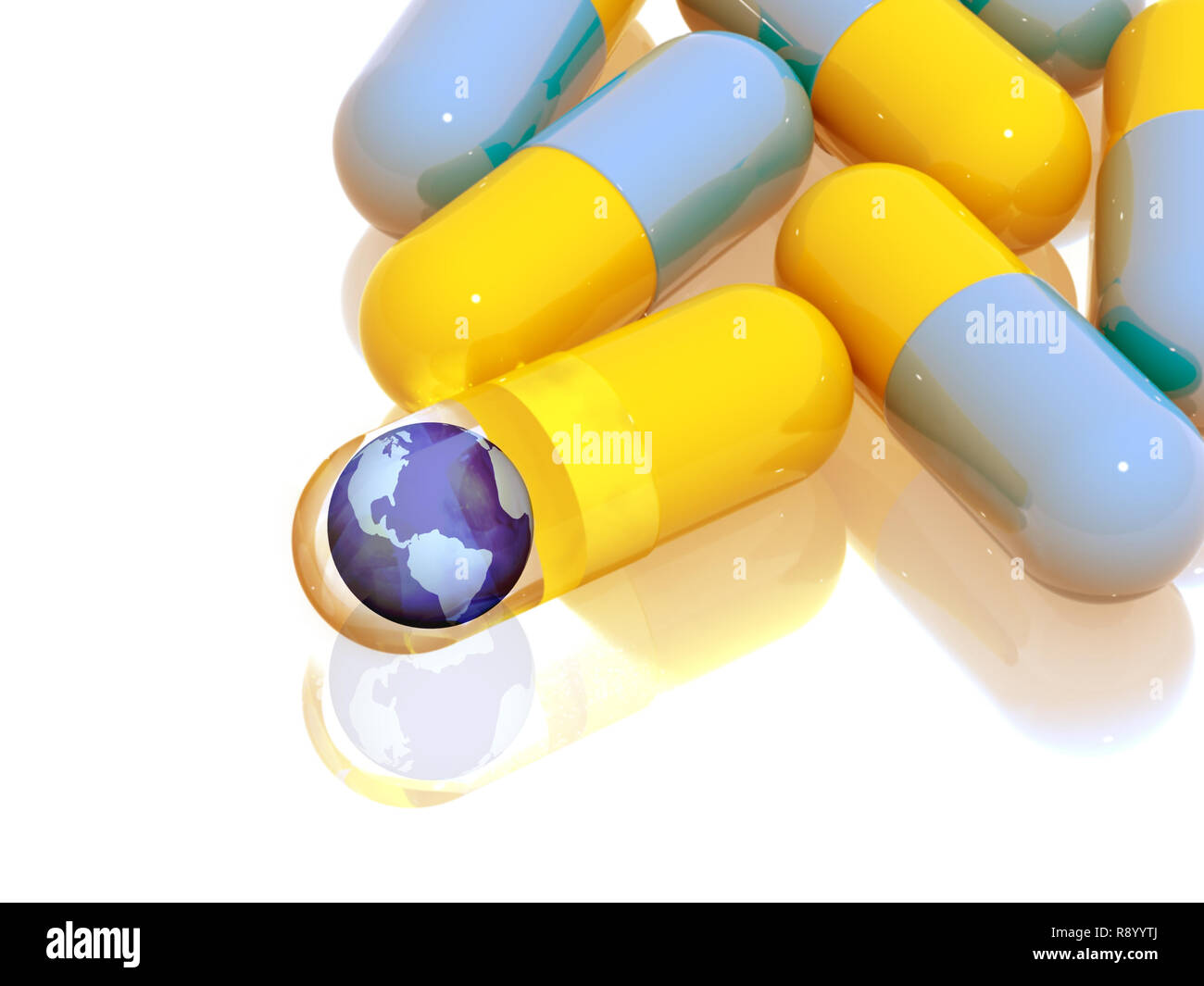 3d planet the Earth in a pill. Object over white Stock Photo - Alamy